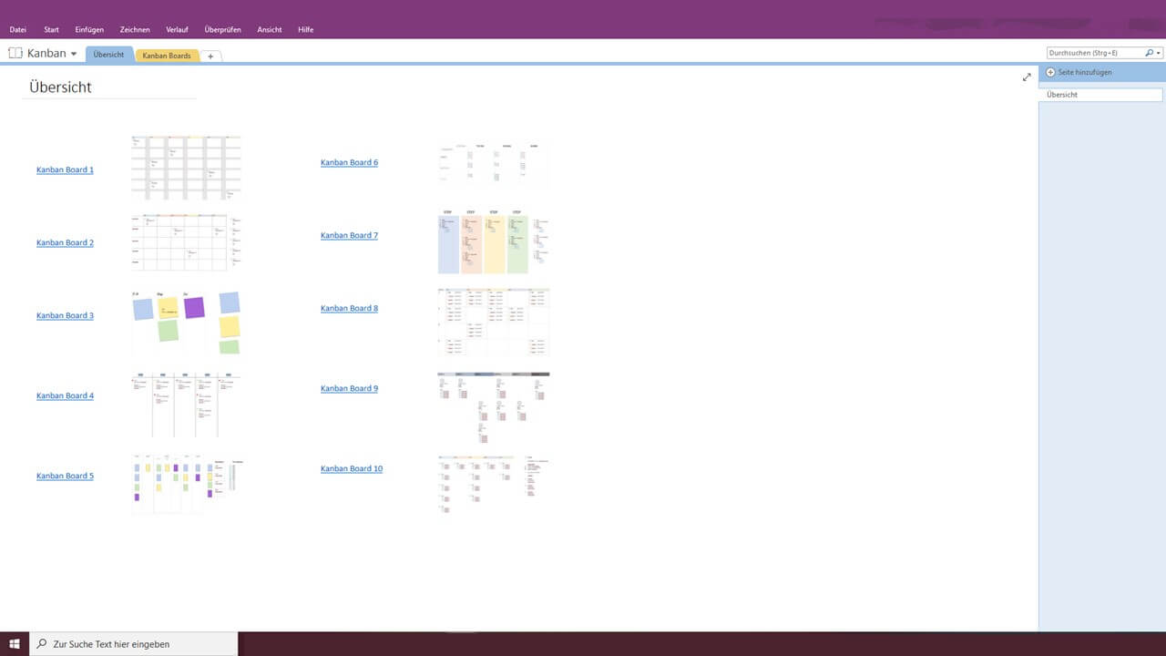 OneNote Kanban Vorlage - NoteVorlagen.de