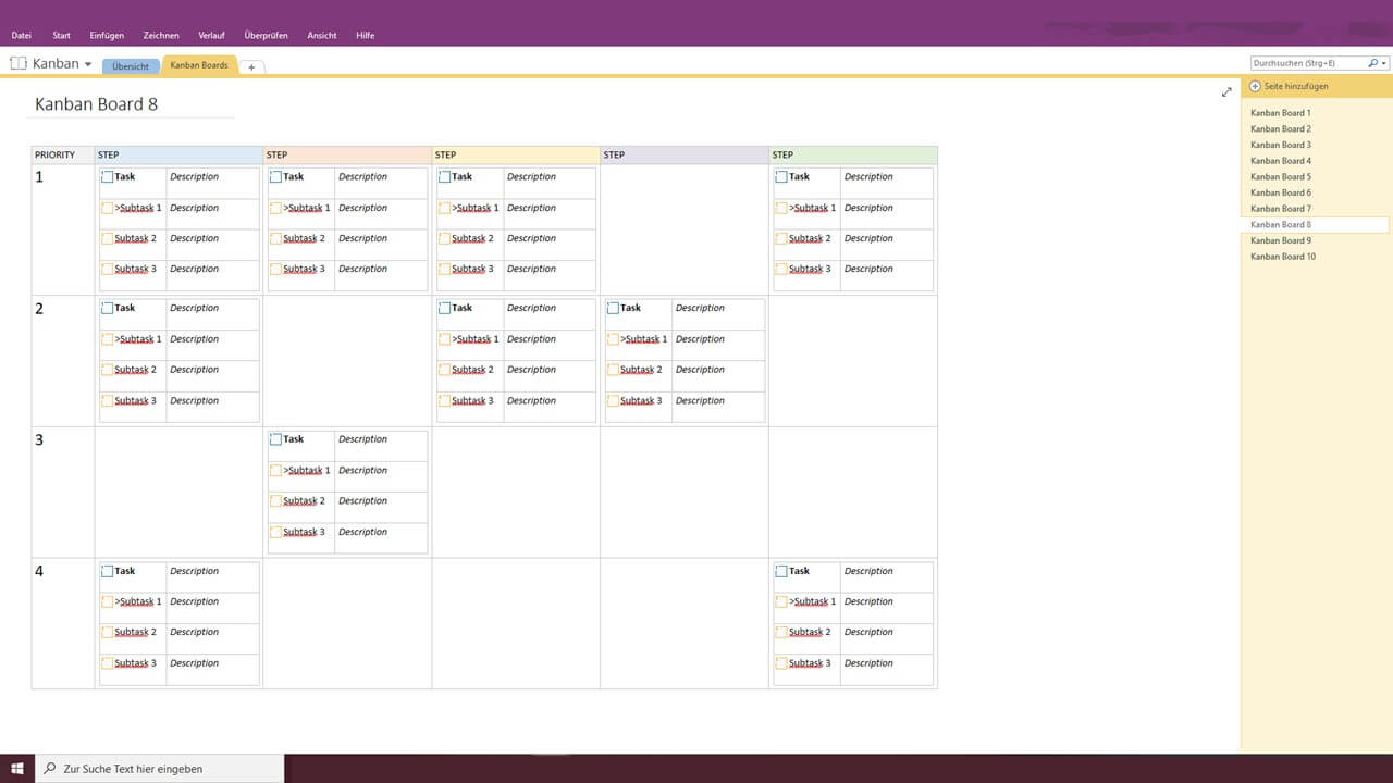 OneNote Kanban Vorlage - NoteVorlagen.de