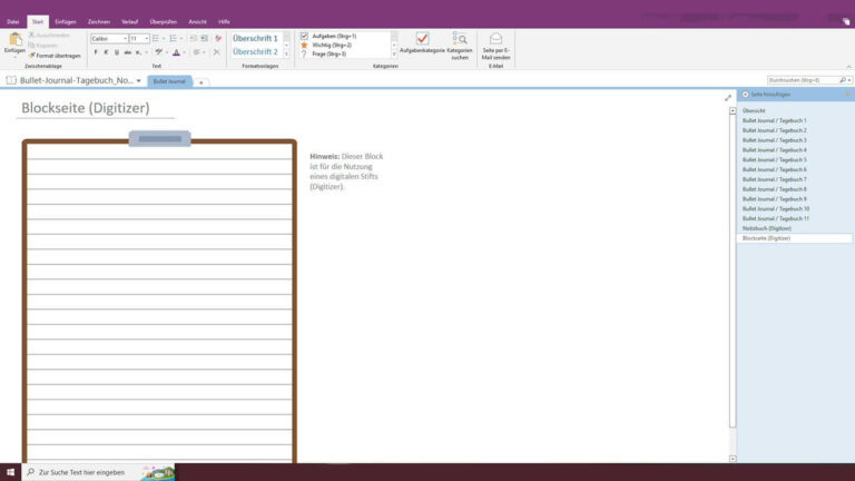 OneNote Bullet Journal / Tagebuch Vorlage - NoteVorlagen.de