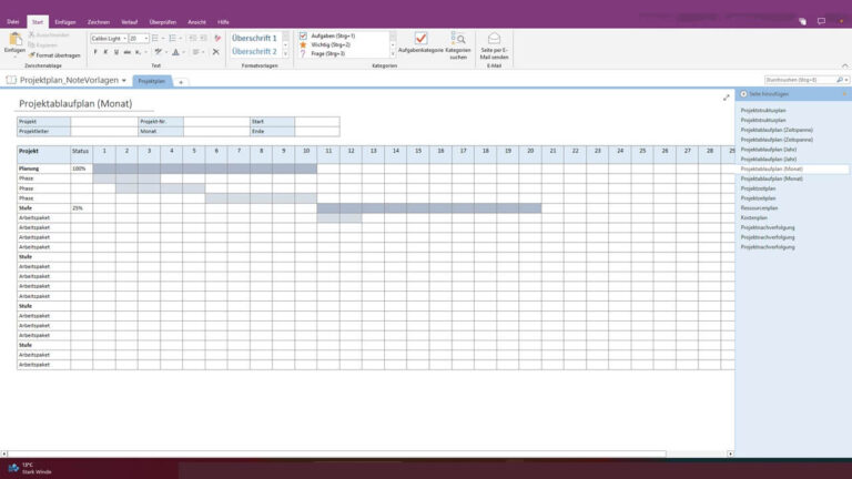 OneNote Projektplan Vorlage als Download - NoteVorlagen.de