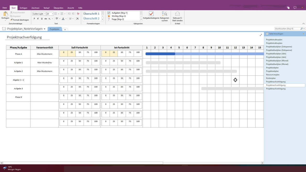 OneNote Projektplan Vorlage als Download - NoteVorlagen.de