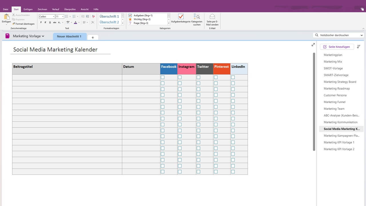OneNote Marketing Vorlage - NoteVorlagen.de