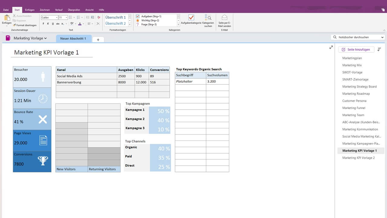 OneNote Marketing Vorlage - NoteVorlagen.de