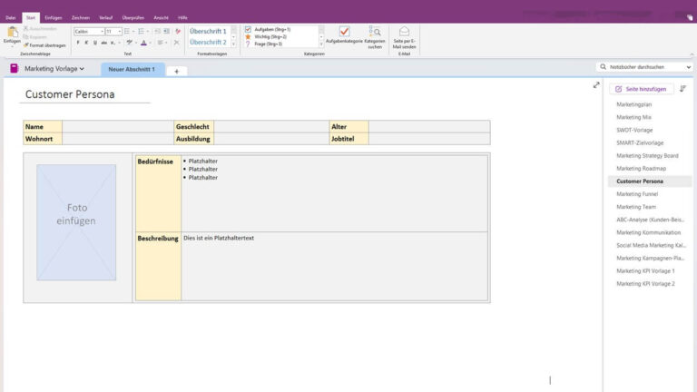 OneNote Marketing Vorlage - NoteVorlagen.de